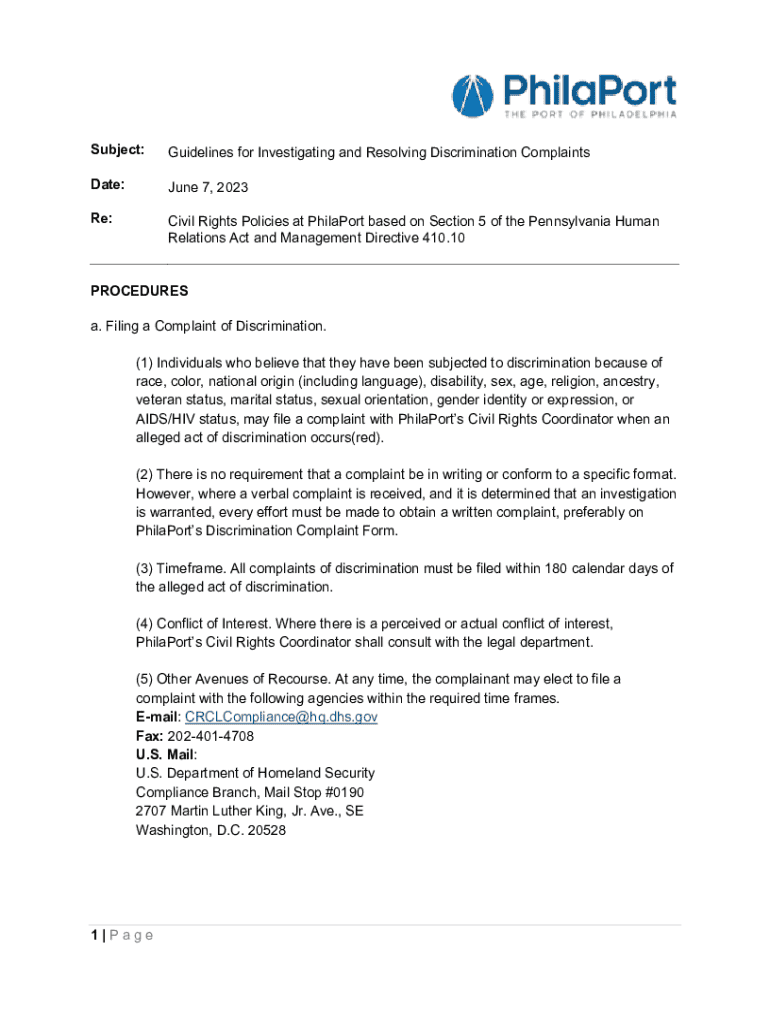 Fillable Online Guidelines for Investigating and Resolving Discrimination Complaints Fax Email ...