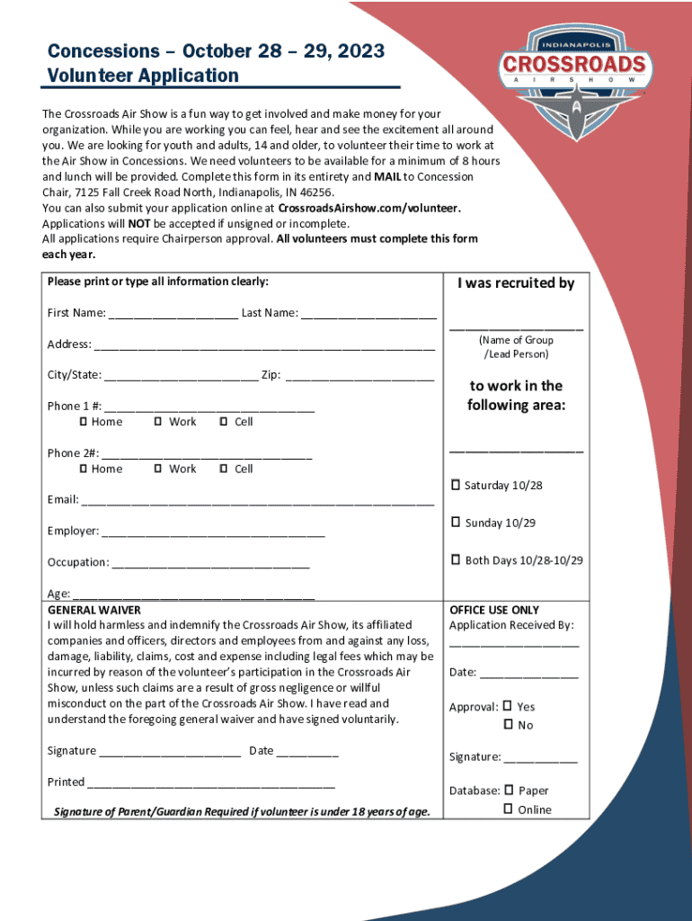 Fillable Online Crossroads Air Show Volunteer Application Fax Email ...