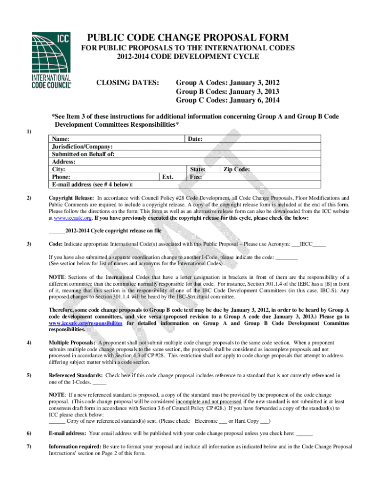 Fillable Online for Public Proposals to the International Codes Fax ...