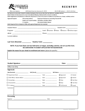 Fillable Online Reentry Application Form Fax Email Print - pdfFiller