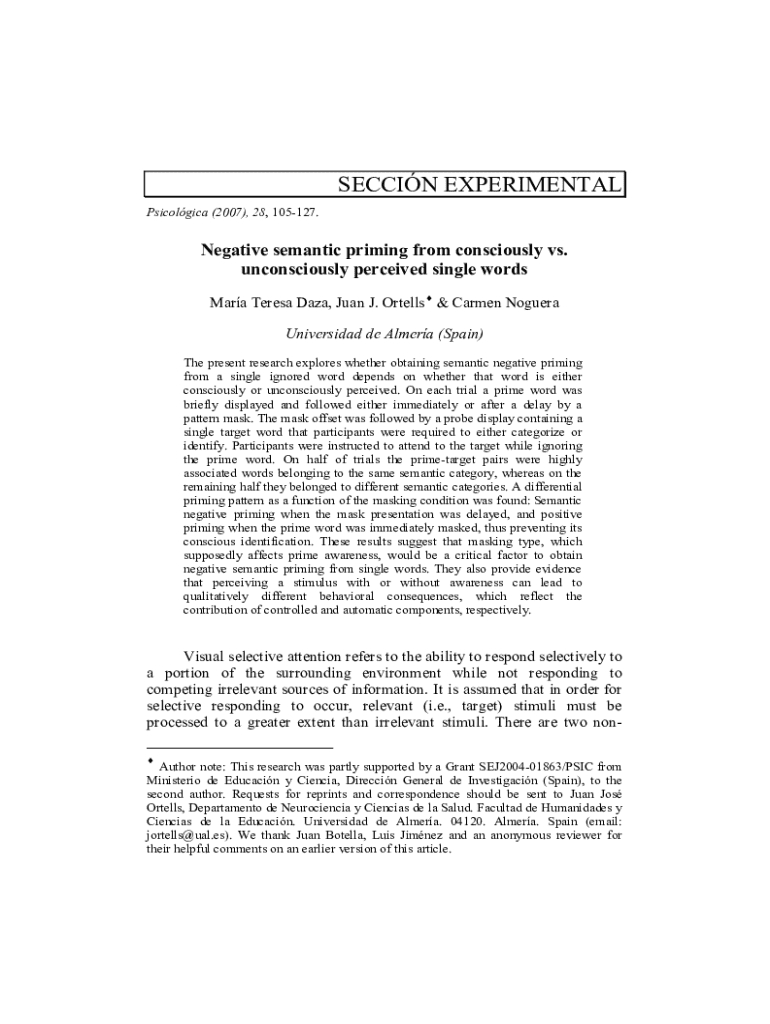Fillable Online Negative semantic priming from consciously vs Fax Email ...
