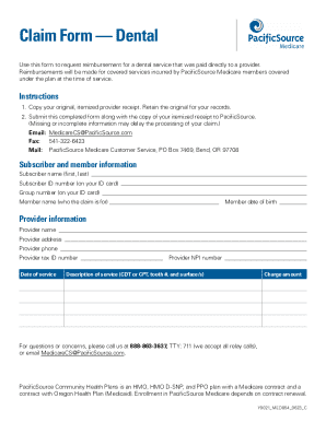 Fillable Online Claim Form — Dental Fax Email Print - pdfFiller