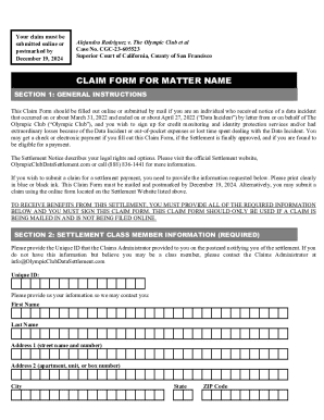 Fillable Online Alejandro Rodriguez V. the Olympic Club Claim Form Fax ...