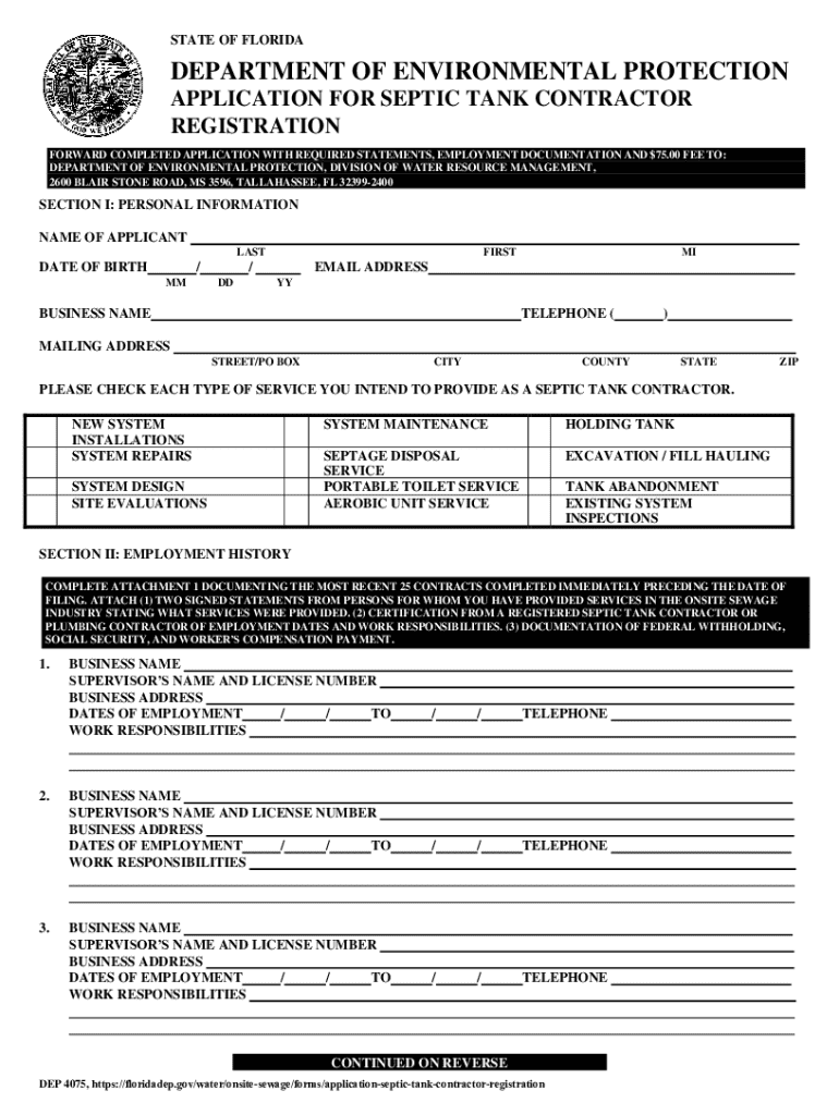 Fillable Online Application for Septic Tank Contractor Registration Fax Email Print - pdfFiller