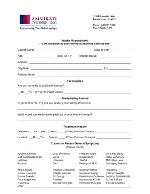 Fillable Online Intake Assessment Fax Email Print - pdfFiller