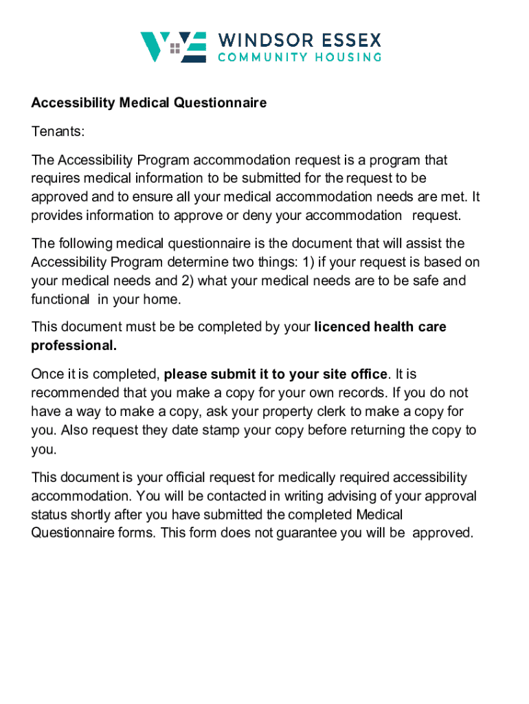 Fillable Online Medical Questionnaire for Accessibility Program Fax Email Print - pdfFiller