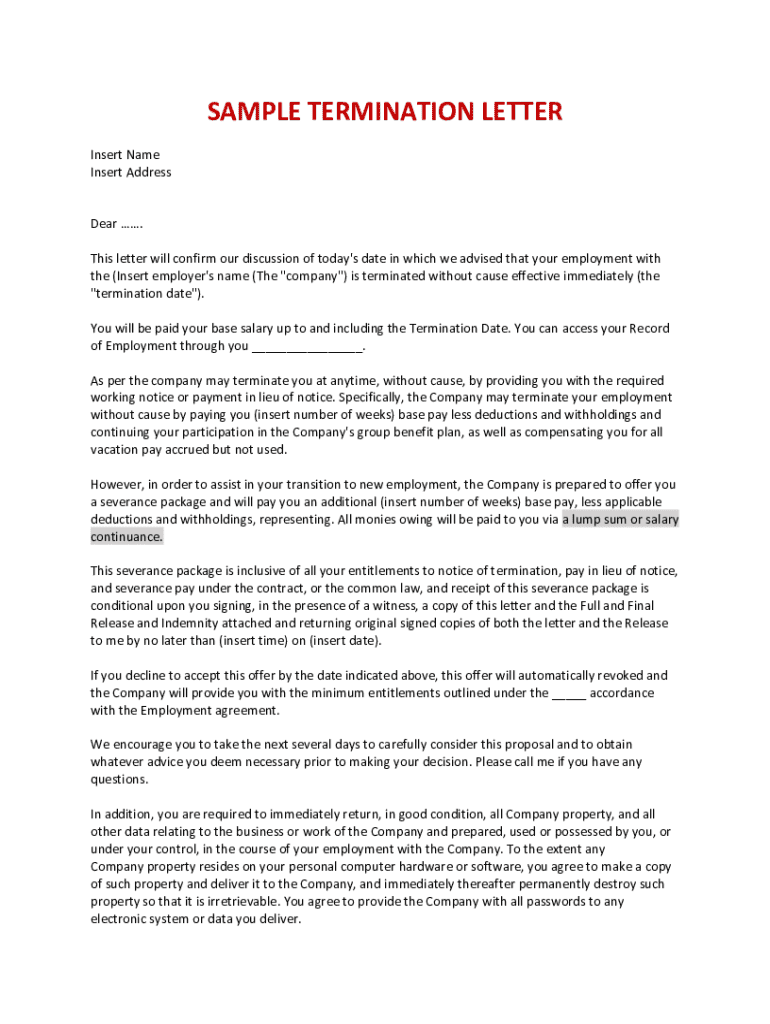 Fillable Online Sample Termination Letter Fax Email Print - pdfFiller