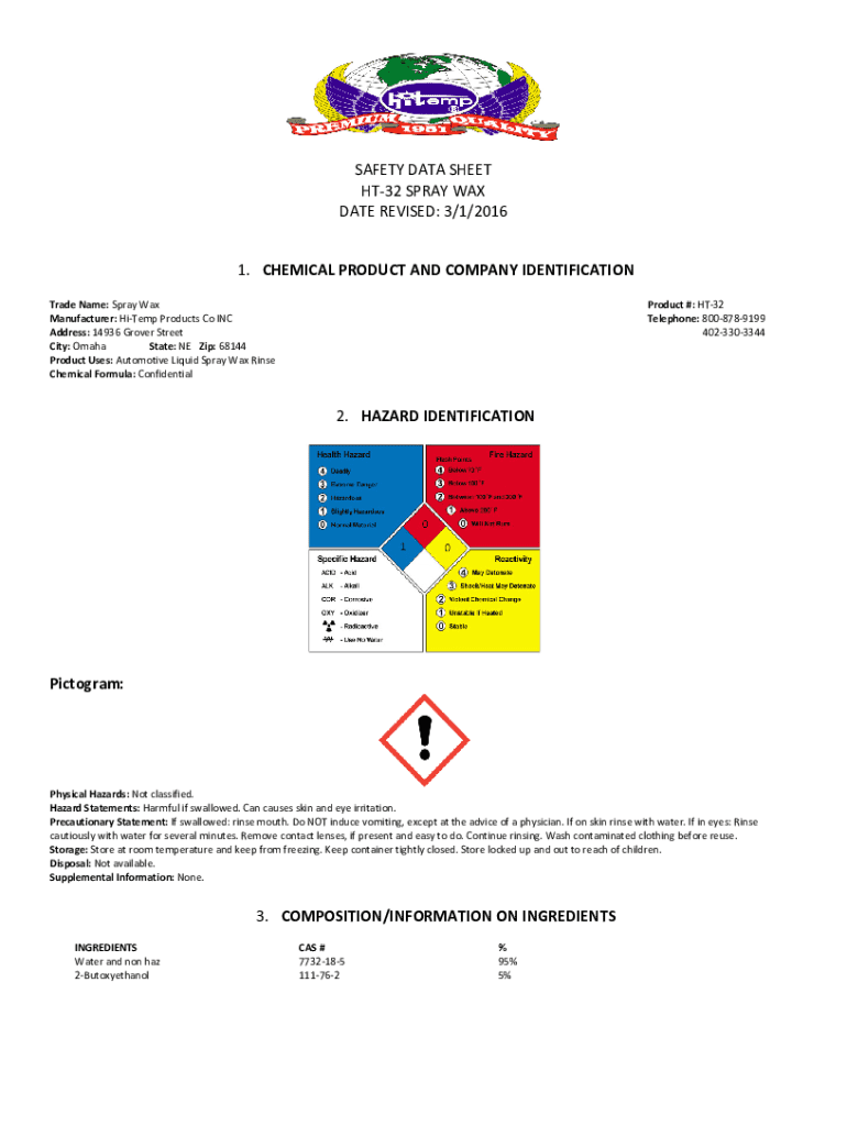 Fillable Online Ht-32 Spray Wax Fax Email Print - pdfFiller