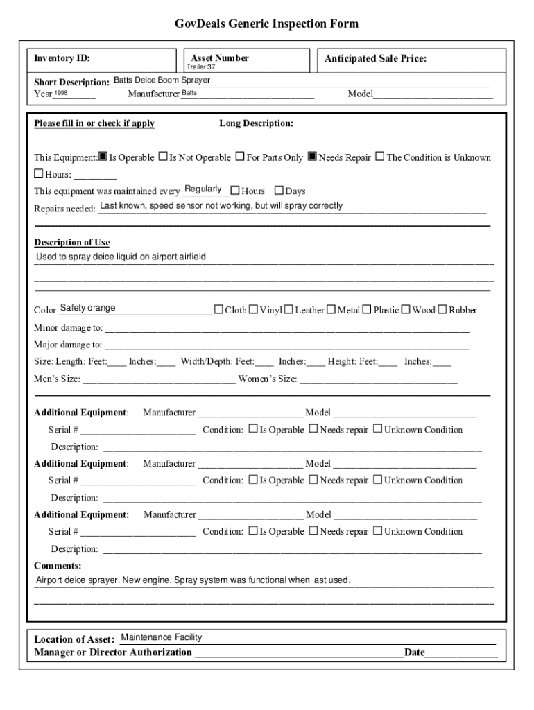 Fillable Online Govdeals Generic Inspection Form Fax Email Print ...
