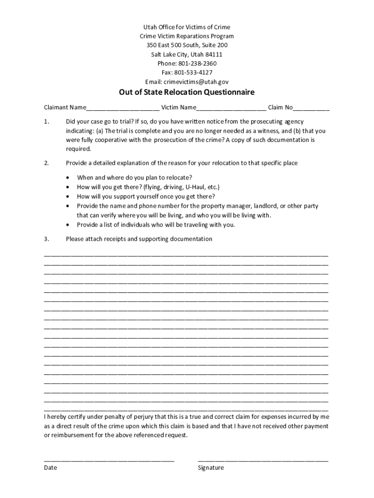Fillable Online Out of State Relocation Questionnaire Fax Email Print - pdfFiller