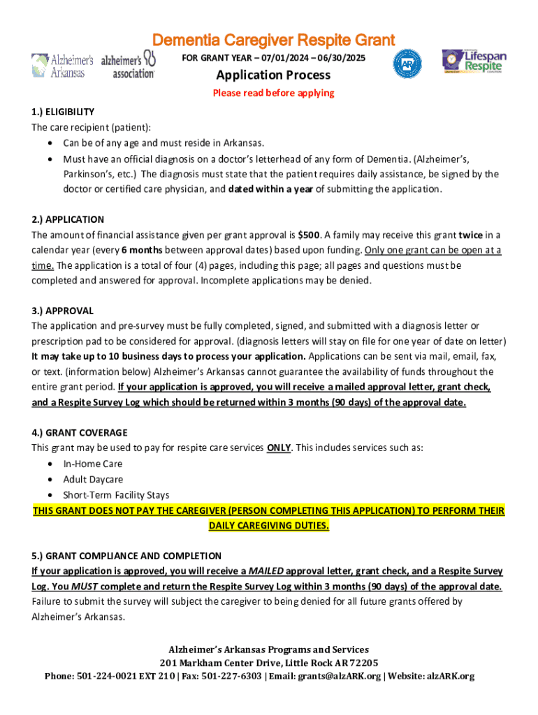 Fillable Online Dementia Caregiver Respite Grant Application Fax Email Print - pdfFiller