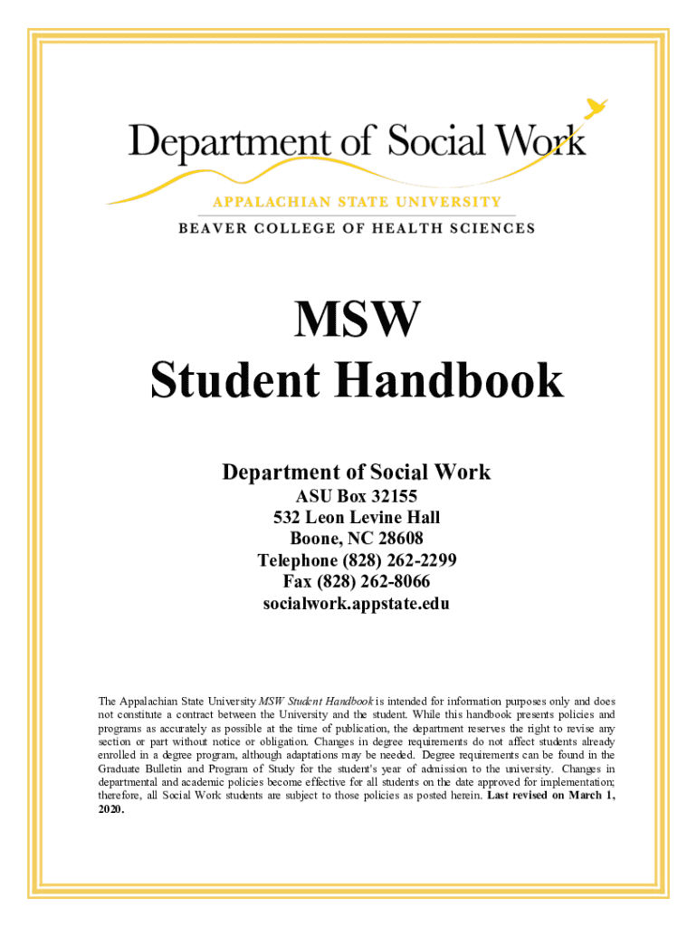 Fillable Online Master of Social Work (msw) Student Handbook Fax Email ...