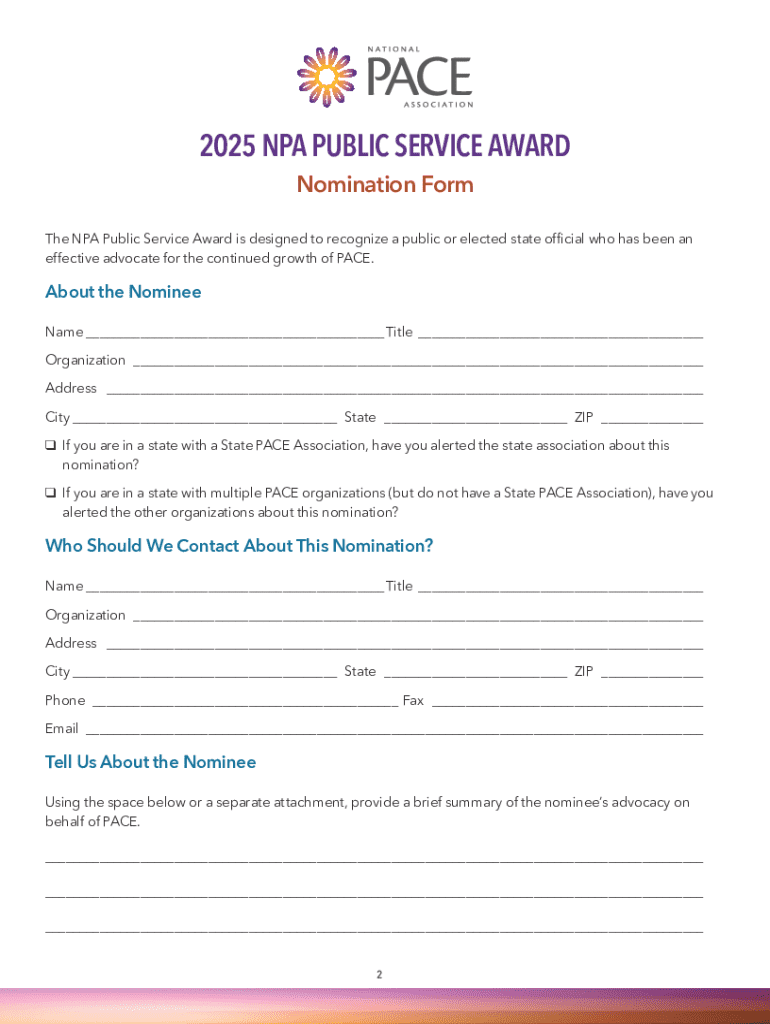 Fillable Online 2025 Npa Public Service Awards - Call for Nominations Fax Email Print - pdfFiller
