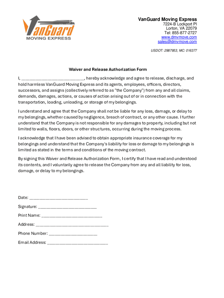 Fillable Online Waiver and Release Authorization Form Fax Email Print ...