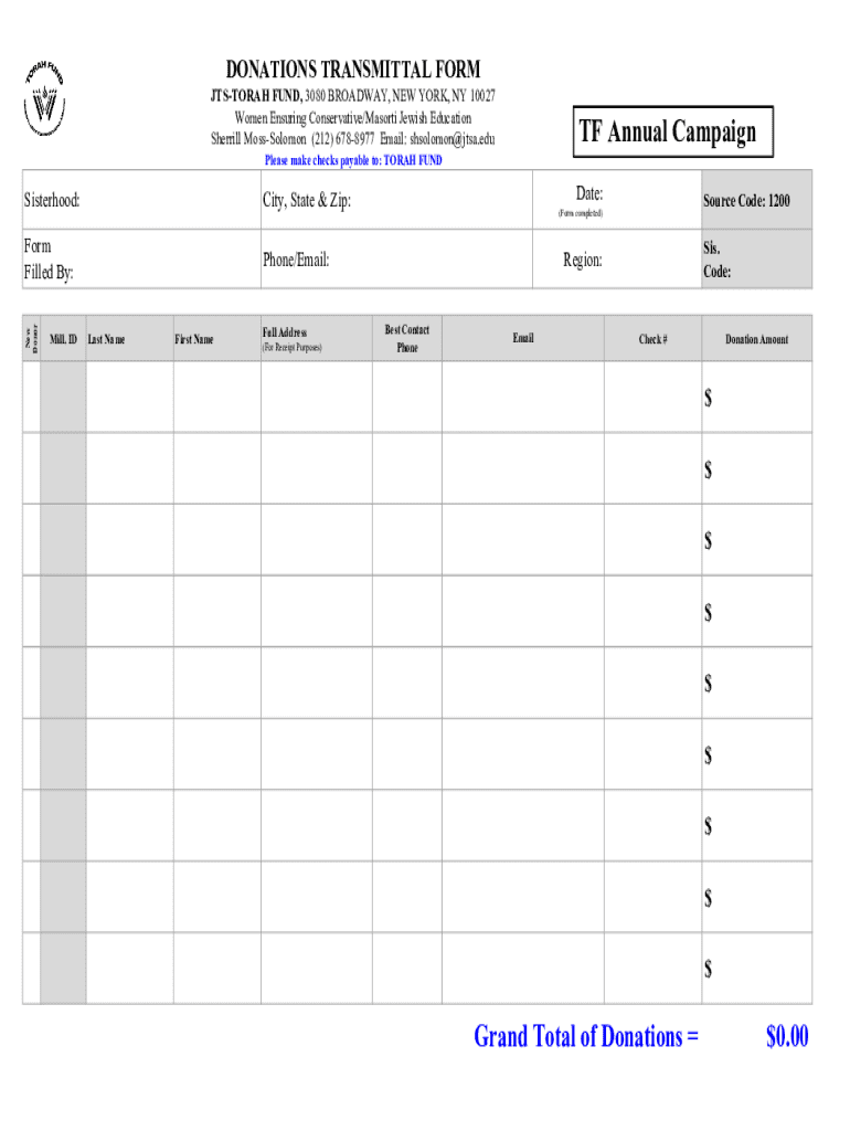 Donations Transmittal Form: Fill out & sign online | DocHub