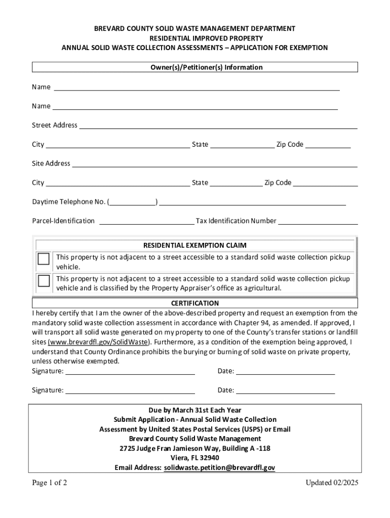 Fillable Online Annual Solid Waste Collection Assessments – Application ...