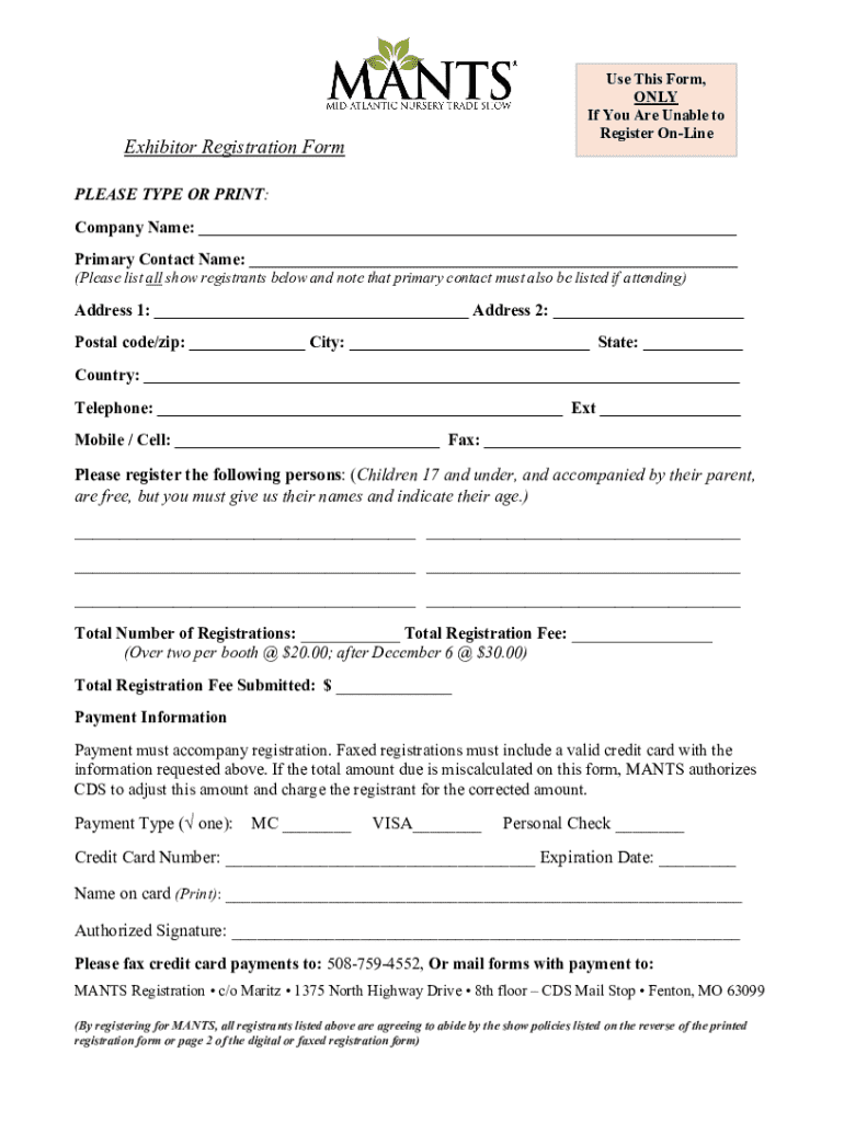 Fillable Online Exhibitor Registration Form Fax Email Print - pdfFiller