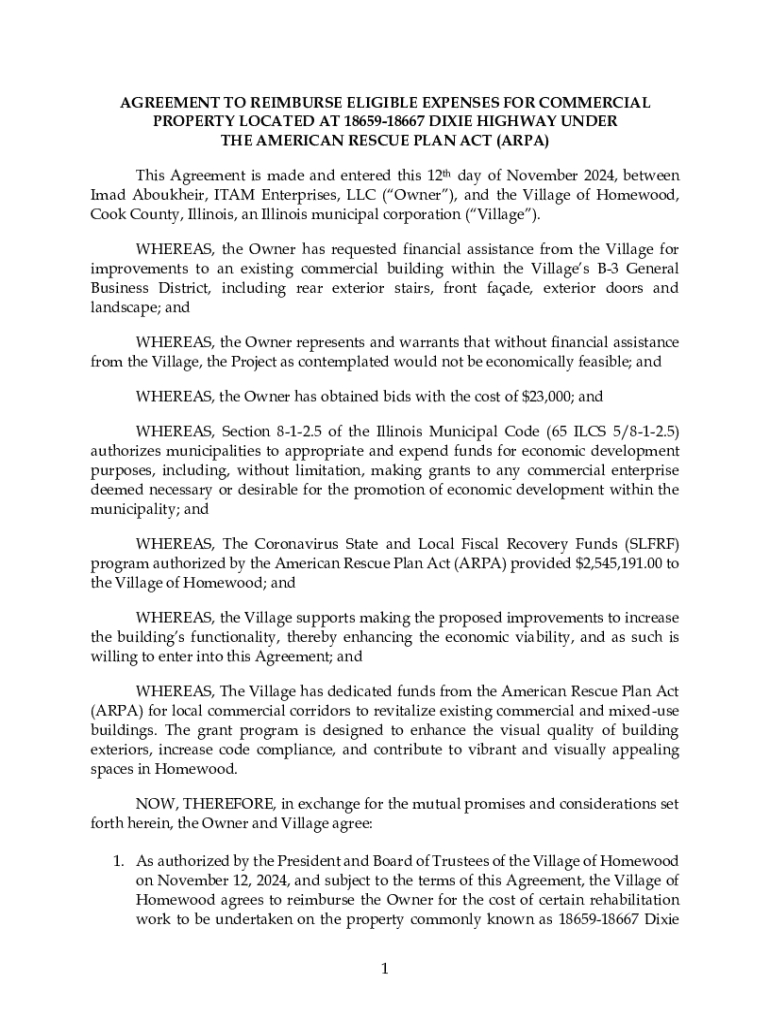 Fillable Online AGREEMENT TO REIMBURSE ELIGIBLE EXPENSES FOR COMMERCIAL ...