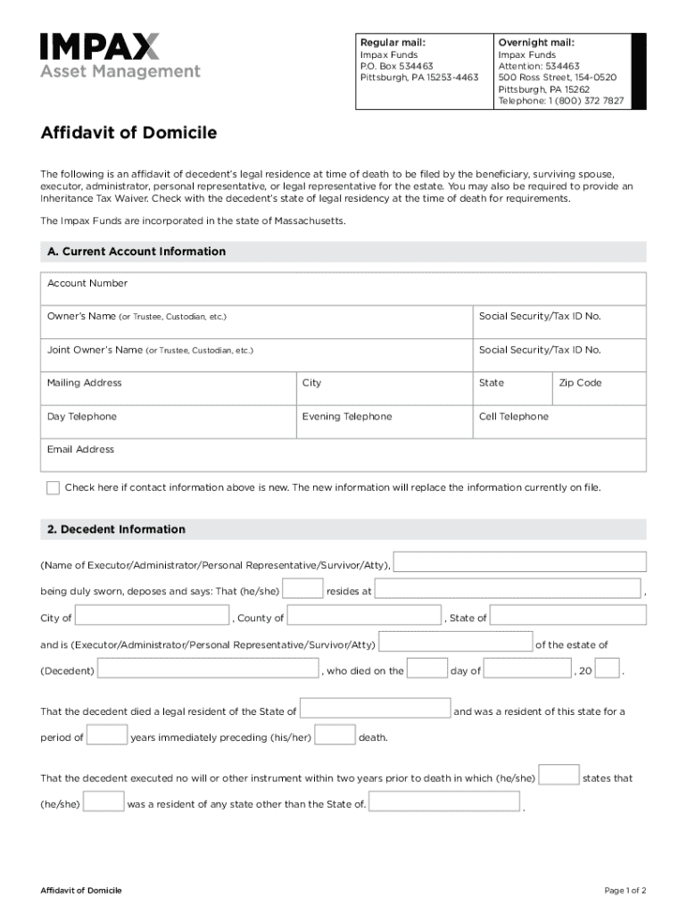 Fillable Online Affidavit of Domicile Fax Email Print - pdfFiller