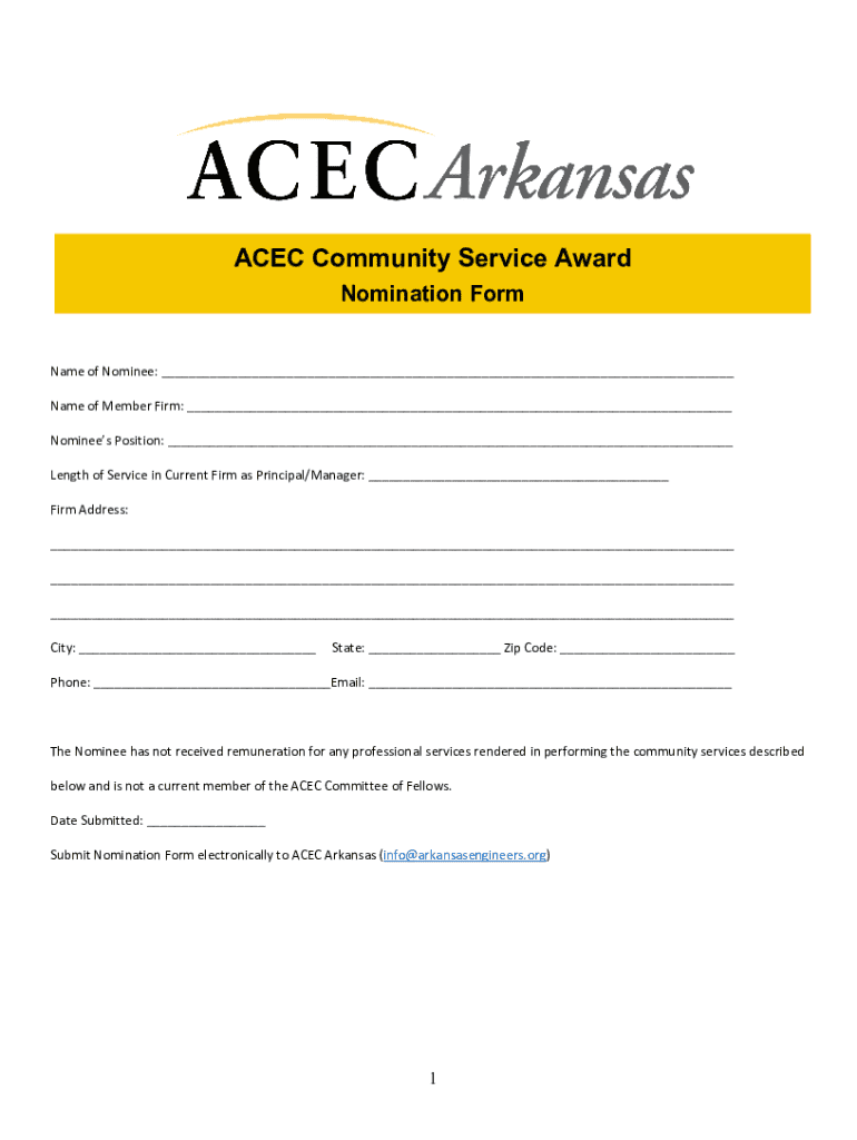 Fillable Online Acec Community Service Award Fax Email Print - pdfFiller