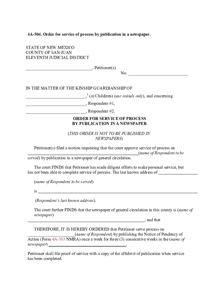 Fillable Online Order for Service of Process by Publication in a Newspaper Fax Email Print ...