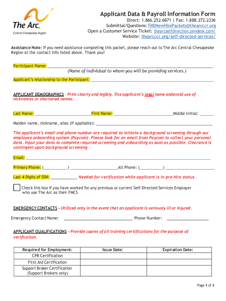 Fillable Online Applicant Data & Payroll Information Form Fax Email Print - pdfFiller