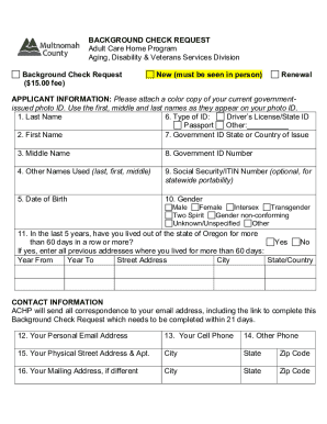 Fillable Online Background Check Request for Adult Care Home Program Fax Email Print - pdfFiller