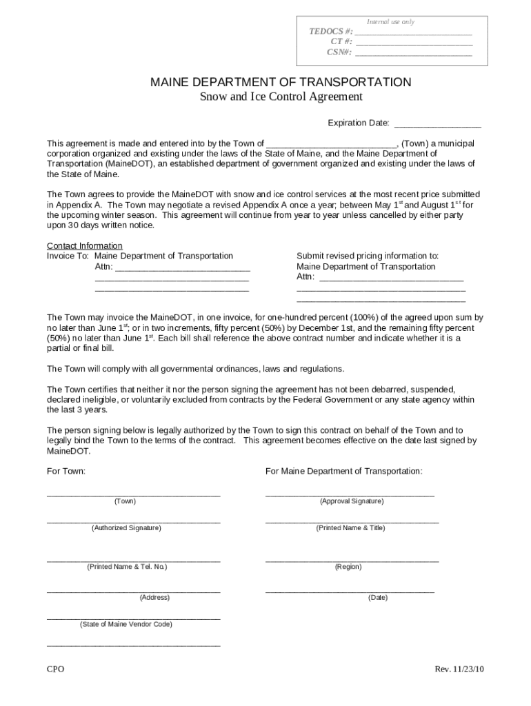 Snow and Ice Control Agreement Doc Template | pdfFiller