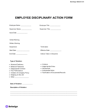Fillable Online Employee Disciplinary Action Form Fax Email Print - pdfFiller