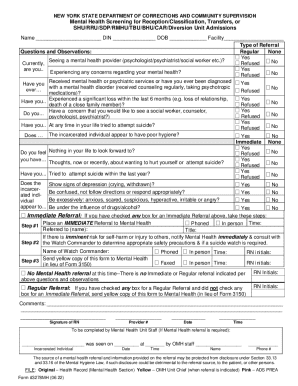 Fillable Online Mental Health Screening for Reception/classification ...
