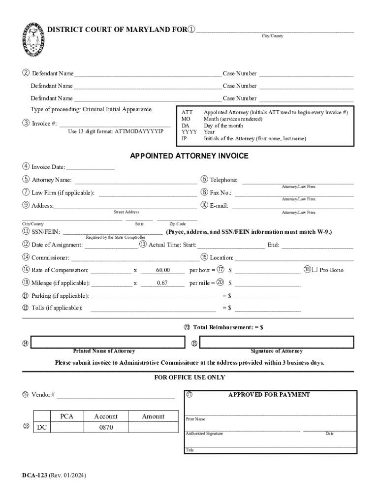 Fillable Online District Court of Maryland - Appointed Attorney Invoice Fax Email Print - pdfFiller