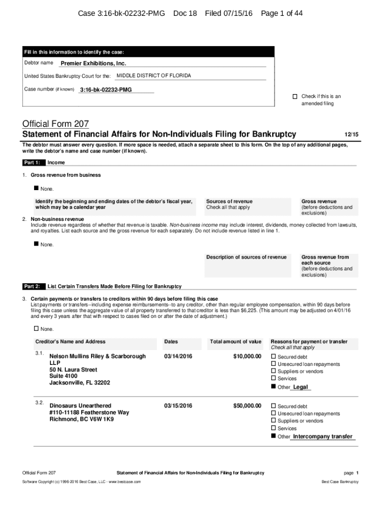 Fillable Online Statement of Financial Affairs for Non-individuals ...