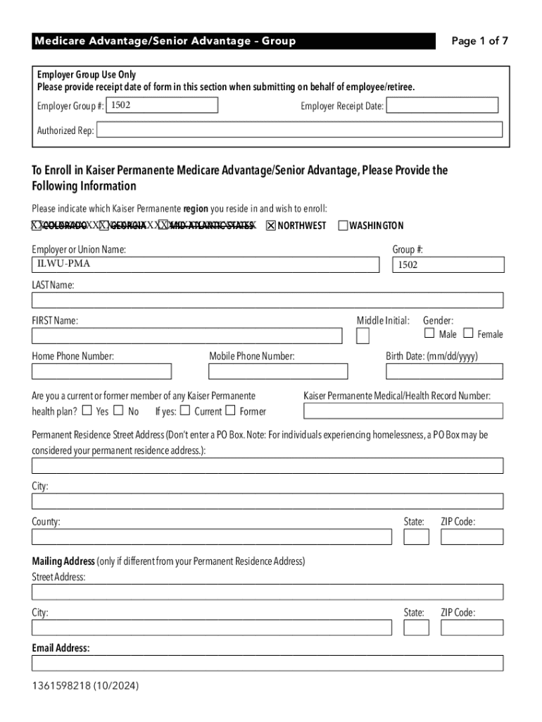 Fillable Online Kaiser Permanente Medicare Advantage/senior Advantage ...