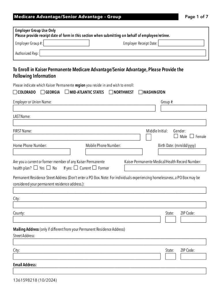Fillable Online Kaiser Permanente Medicare Advantage/senior Advantage ...