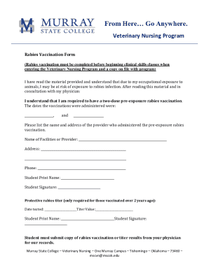 Fillable Online Veterinary Nursing Program Rabies Vaccination Form Fax ...