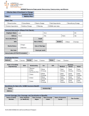 Fillable Online Bcbsaz Employee Enrollment Application, Cancellation ...