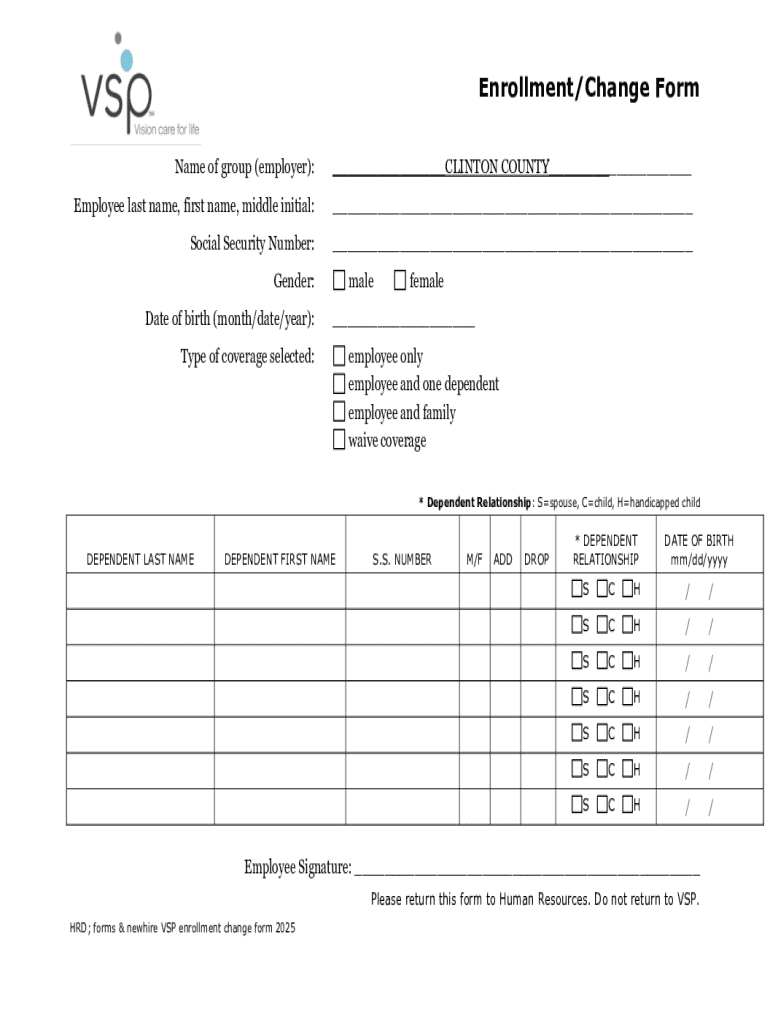 Fillable Online Enrollment/change Form Fax Email Print - pdfFiller