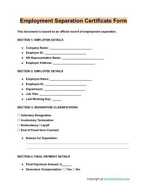 Fillable Online Employment Separation Certificate Fax Email Print ...