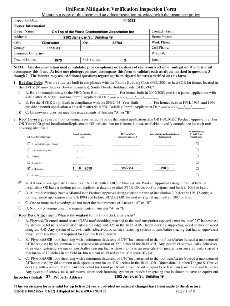 Fillable Online Uniform Mitigation Verification Inspection Fax Email ...