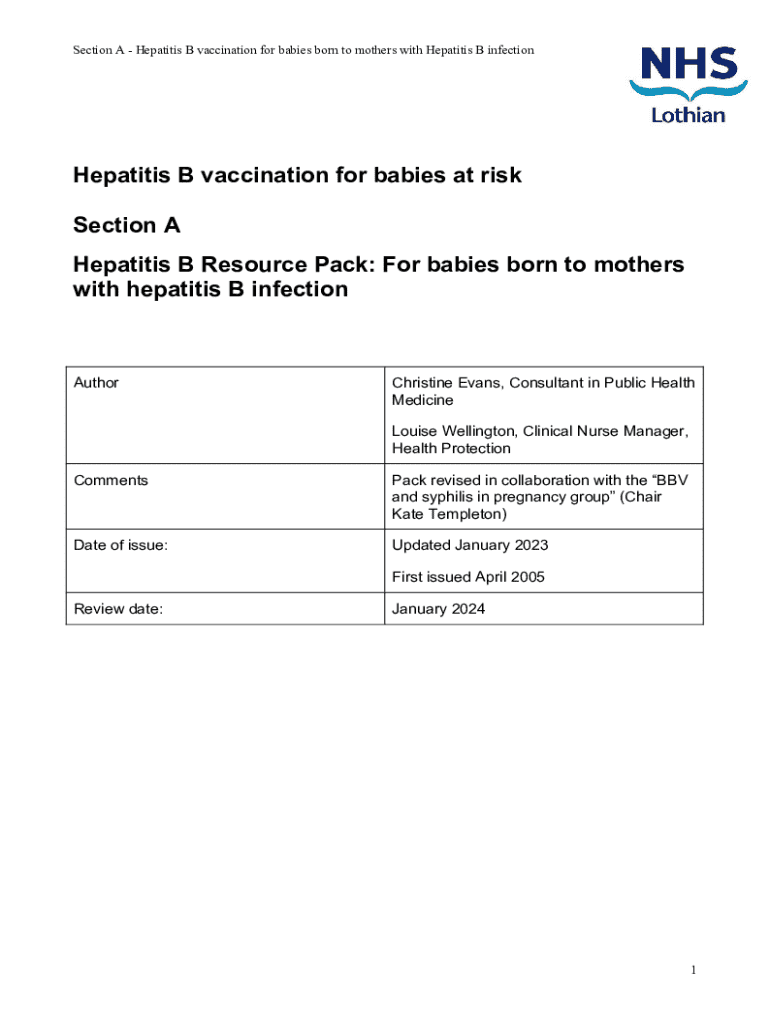 Fillable Online Section A - Hepatitis B vaccination for babies born to ...