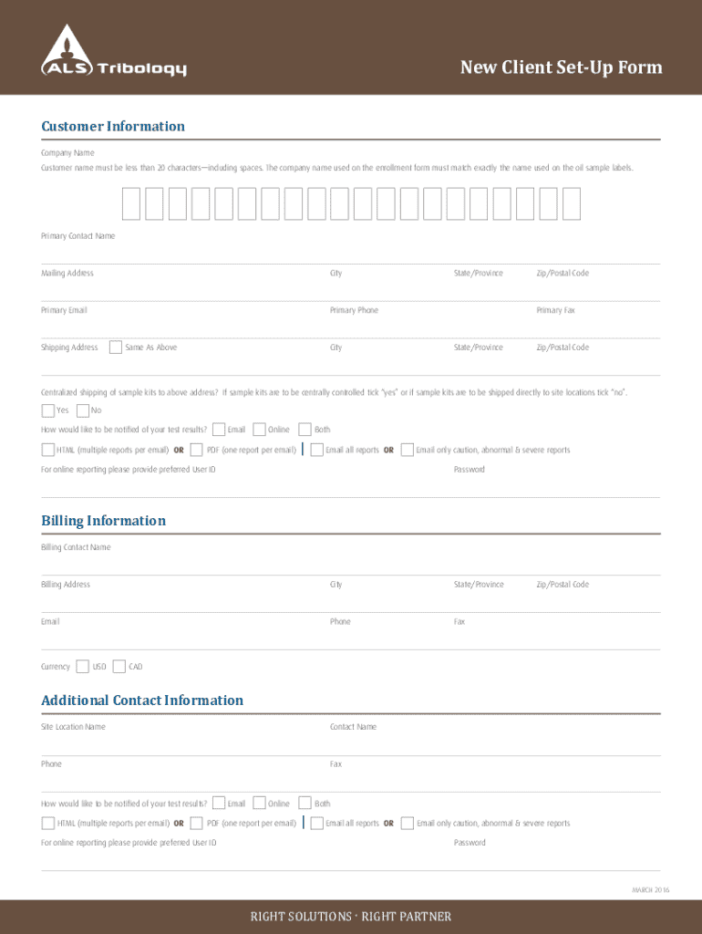 Fillable Online New Client Set-up Form Fax Email Print - pdfFiller