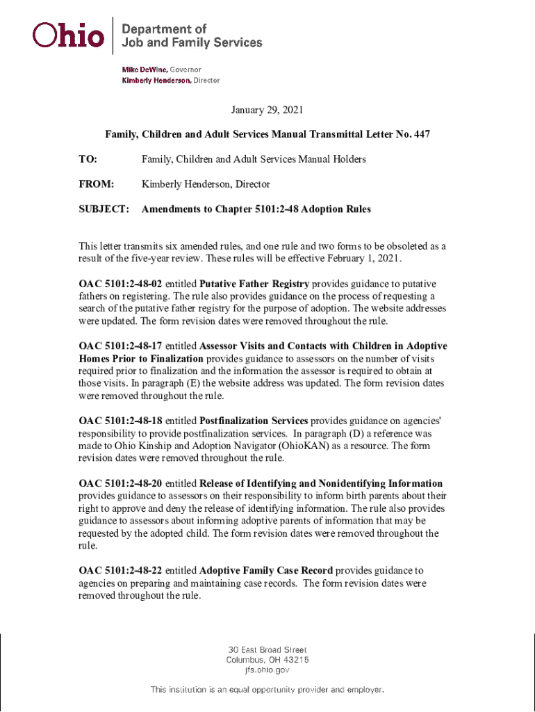Fillable Online Amendments to Chapter 5101:2-48 Adoption Rules Fax ...