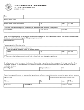 Fillable Online Outstanding Check - Due Diligence Fax Email Print ...