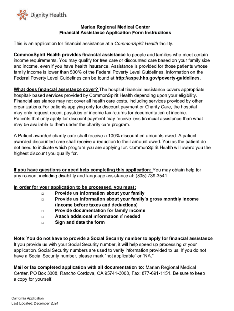 Fillable Online Marian Regional Medical Center Financial Assistance Application Fax Email Print ...