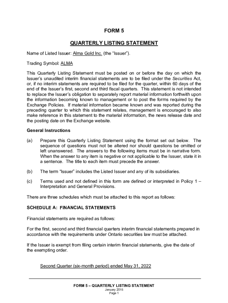 Fillable Online Quarterly Listing Statement Fax Email Print - pdfFiller