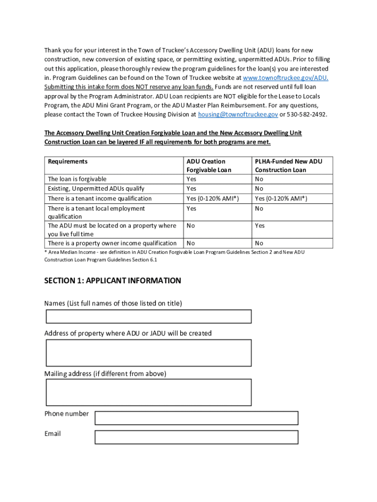 Fillable Online Accessory Dwelling Unit (adu) Loan Program Fax Email ...