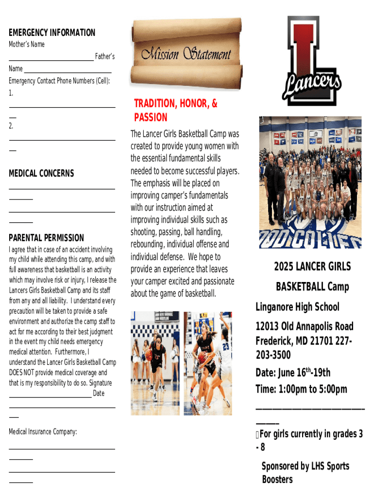 Lancer Girls Basketball Camp Registration Doc Template | pdfFiller