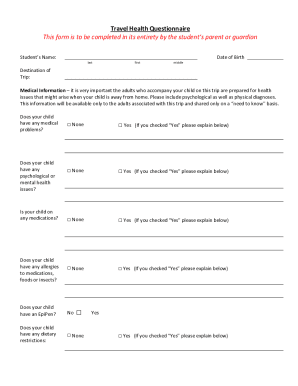 Fillable Online Travel Health Questionnaire Fax Email Print - pdfFiller