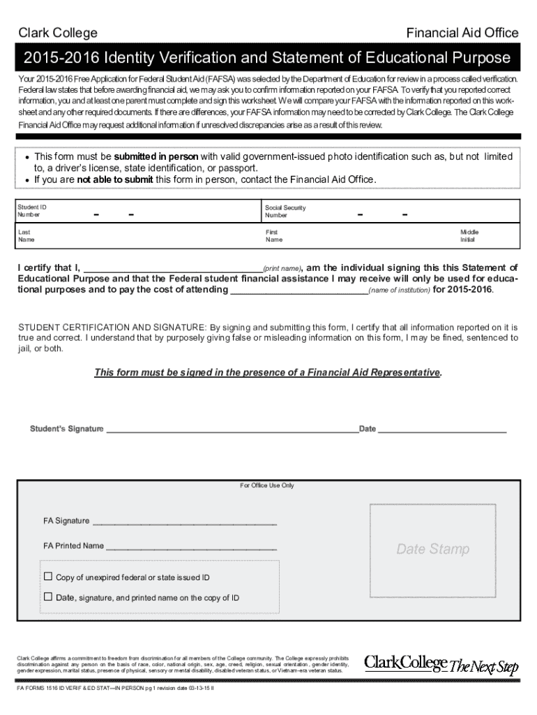Fillable Online Identity Verification and Statement of Educational Purpose Fax Email Print ...