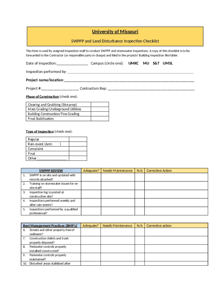This is used by assigned inspection staff to conduct SWPPP and ...